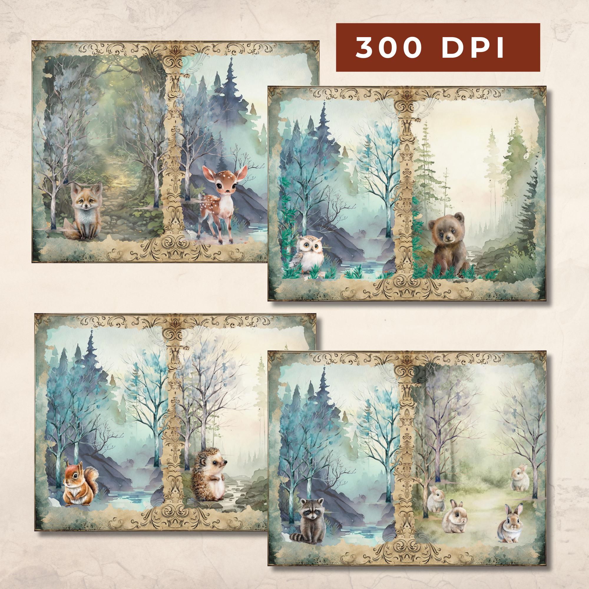 Woodland Animals Printable Pages, Vol1, Watercolor Forest Junk Journal ...