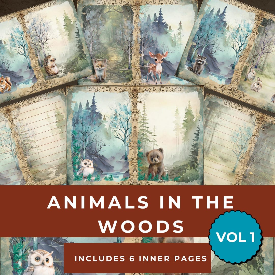 Woodland Animals Printable Pages, Vol1, Watercolor Forest Junk Journal ...