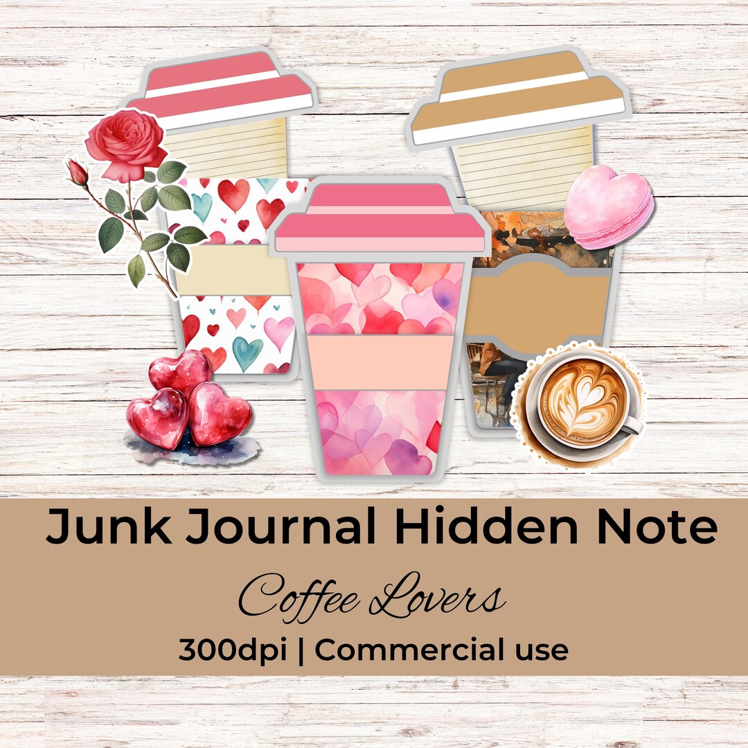 Valentines Hidden Note Coffee Cup Junk Journal Kit: Printable Ephemera ...