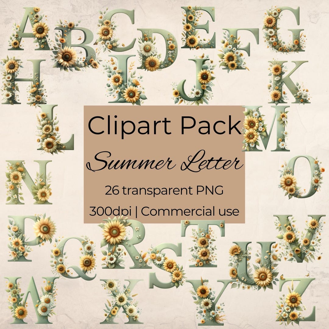 Floral Letters Clipart, Sage Green Letter Png, Summer Sunflower ...
