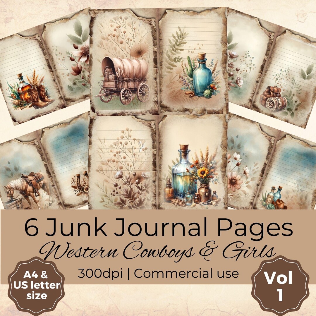 Western Cowboy Journal Pages, Vintage Rustic Digital Paper, Junk ...