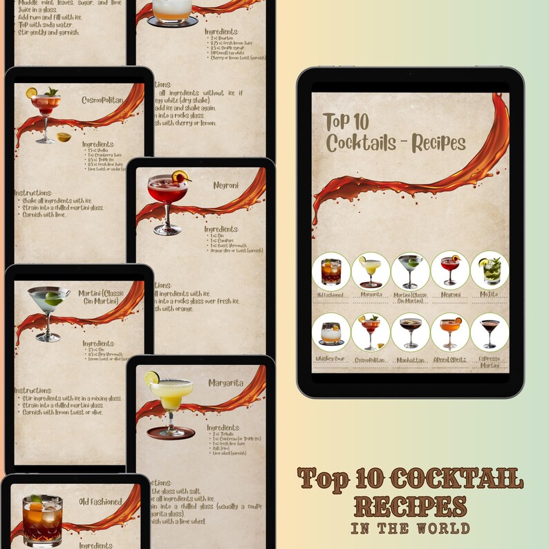 Top 10 Cocktail Recipes: Printable Iconic Drinks (clickable PDF) - Etsy