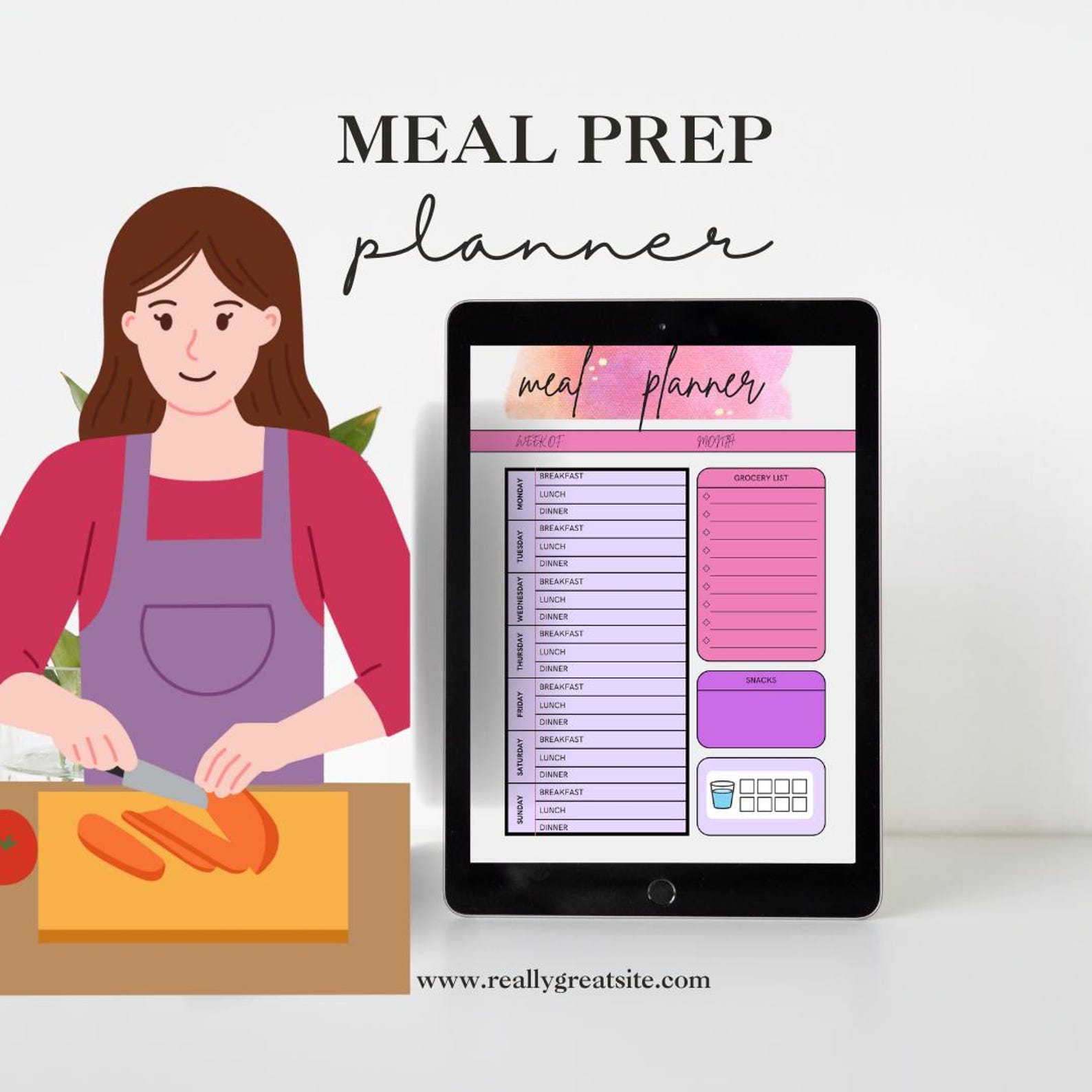 Printable Weekly Meal Planner, Meal Prep Planner, Grocery List, Snacks ...