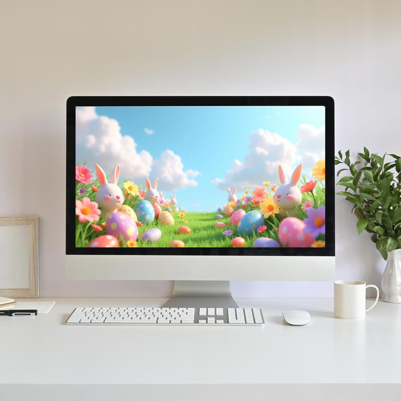 Easter Background | Spring Bunny & Eggs Digital Download | Cute Pastel ...