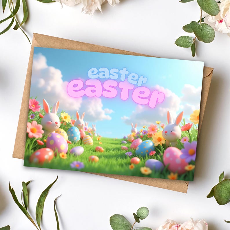 Easter Background | Spring Bunny & Eggs Digital Download | Cute Pastel ...