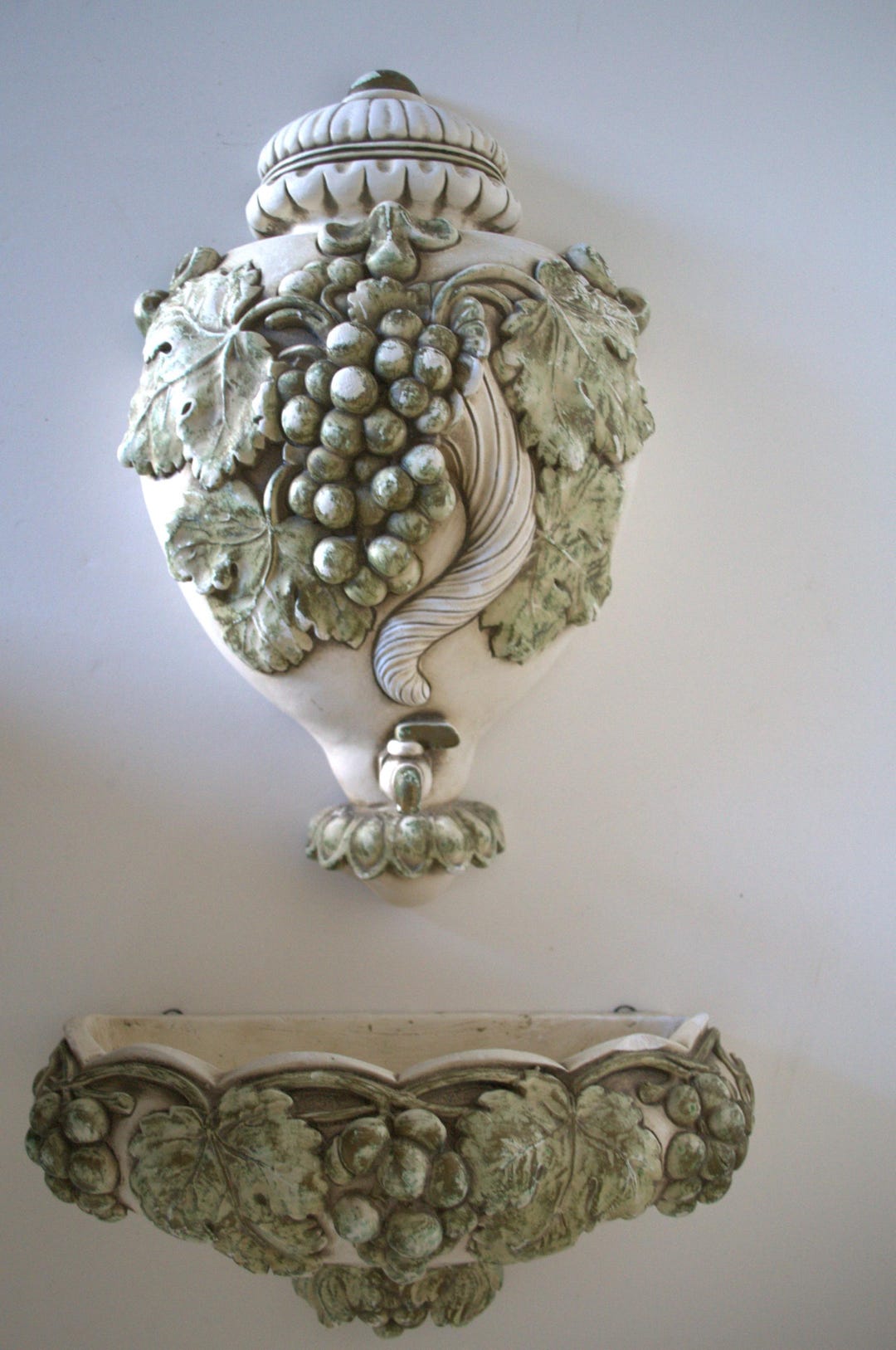 Vintage French Country Grape Chalkware Faux Fountain Wall Decor 2pc - Etsy