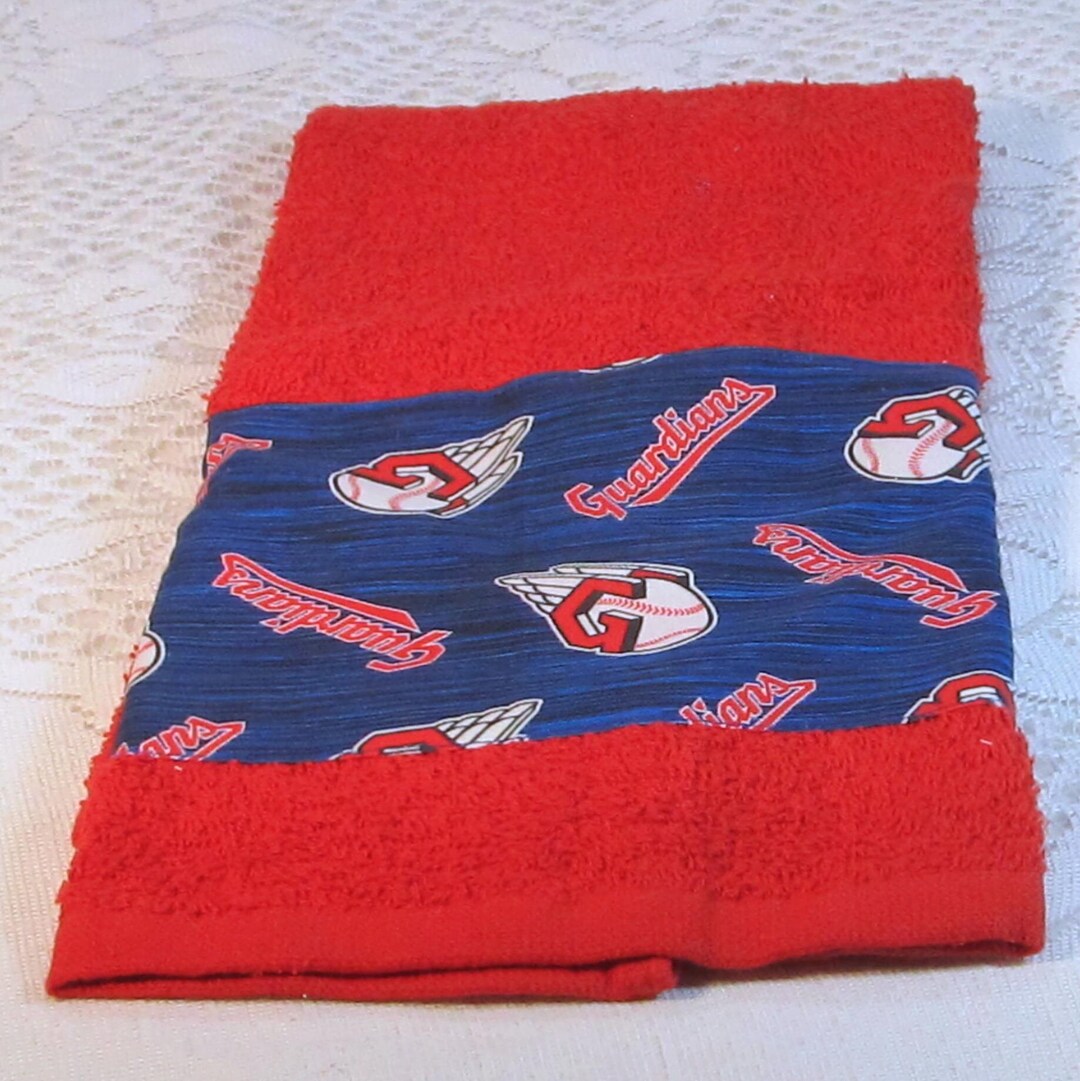 Handmade MLB Cleveland Guardians Team Fabric With Blue Background Red ...