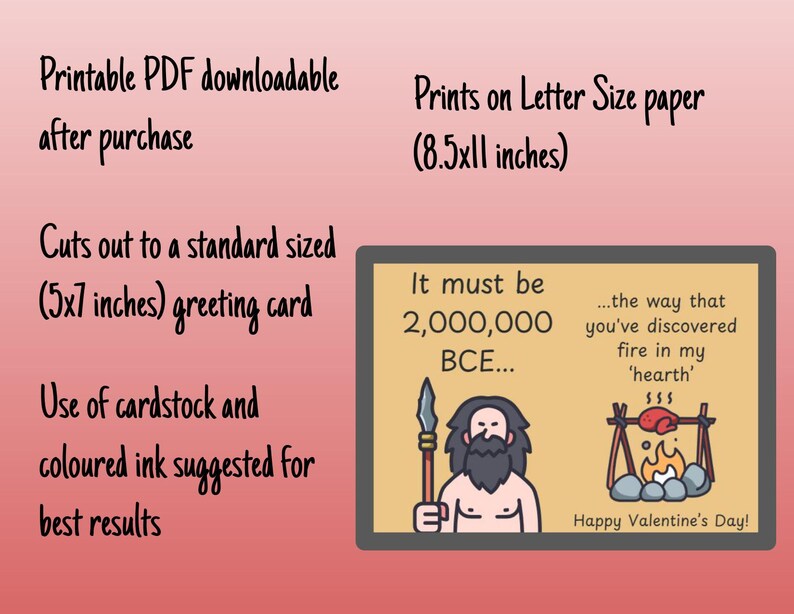 Printable Valentine's Day Card, Funny Puns Caveman Greeting Card, Funny ...