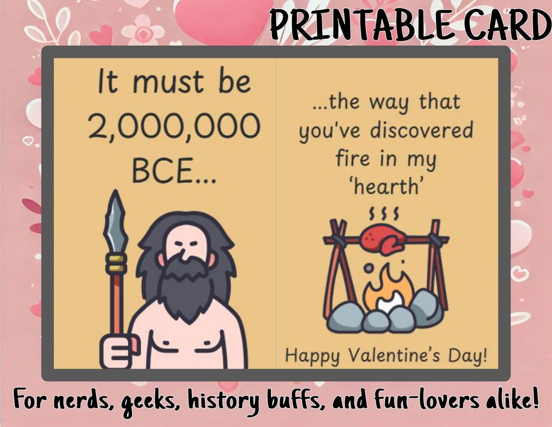 Printable Valentine's Day Card, Funny Puns Caveman Greeting Card, Funny ...