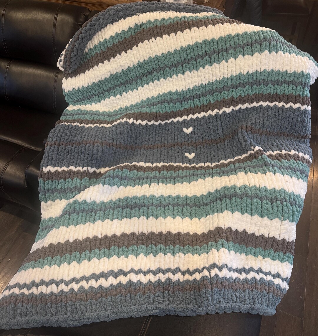 Blue and Teal Stripe Queen Side Chunky Knit Blankets - Made to Order - Etsy
