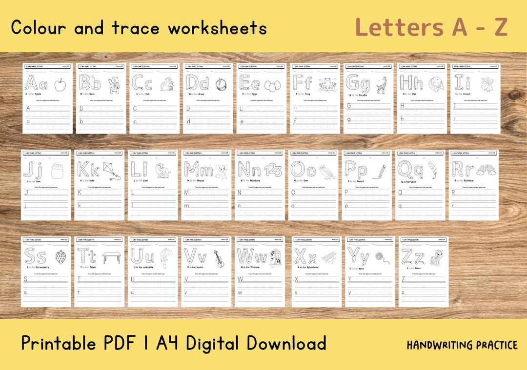 Learn to Trace Letters A to Z - Digital Download A4 Worksheets for Kids ...