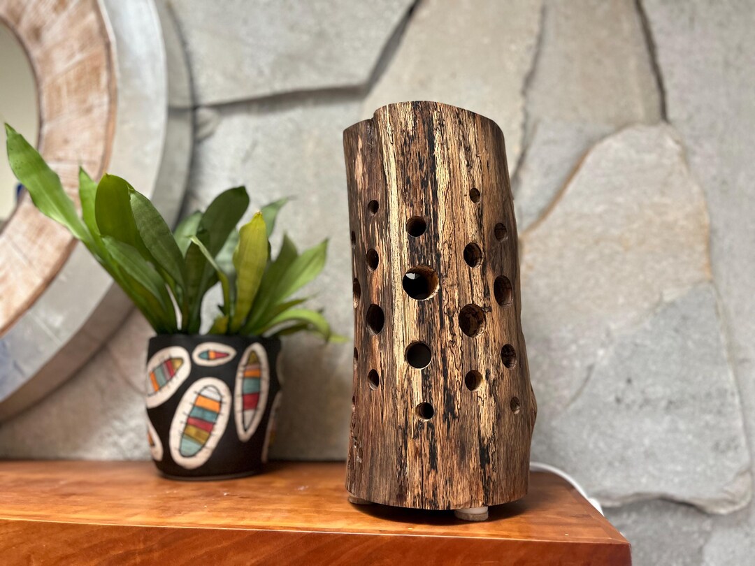 Handcrafted Log Table Lamp: Rustic Wooden Accent Light - Etsy