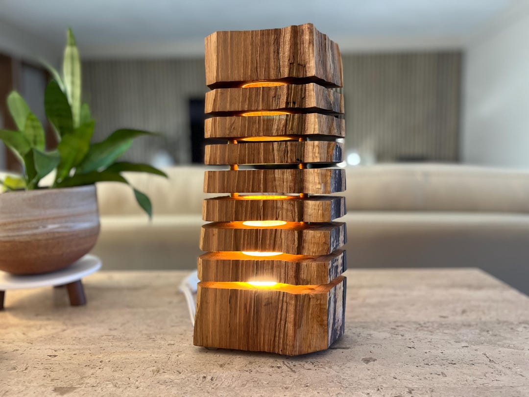 Handcrafted Accent Lamp, Log Lamp, Rustic Lamp, Live Edge Lamp, Wooden ...