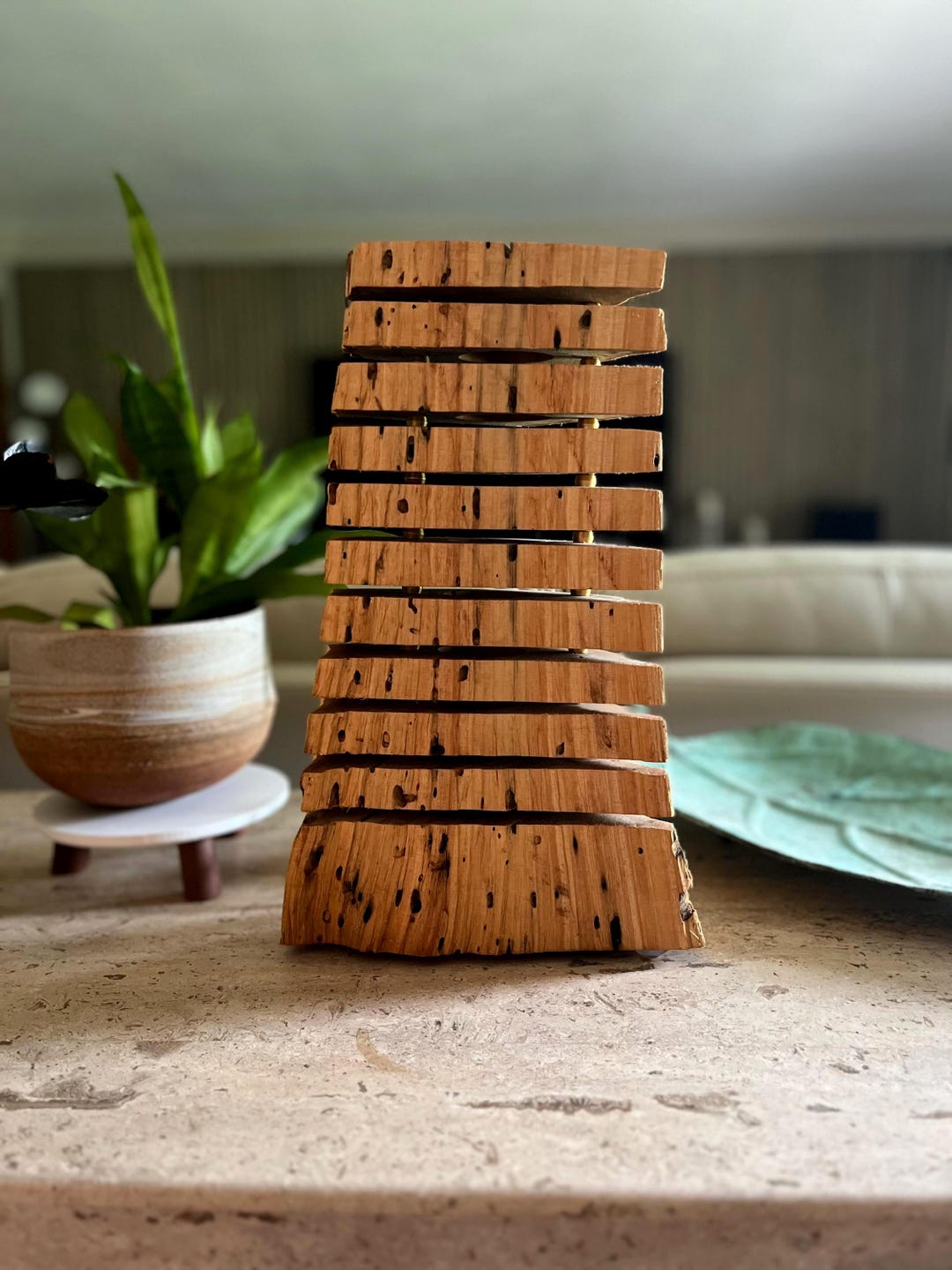 Handcrafted Rustic Wood Table Lamp With Brass Accents – Natural Log Accent Lamp With Smart LED ...