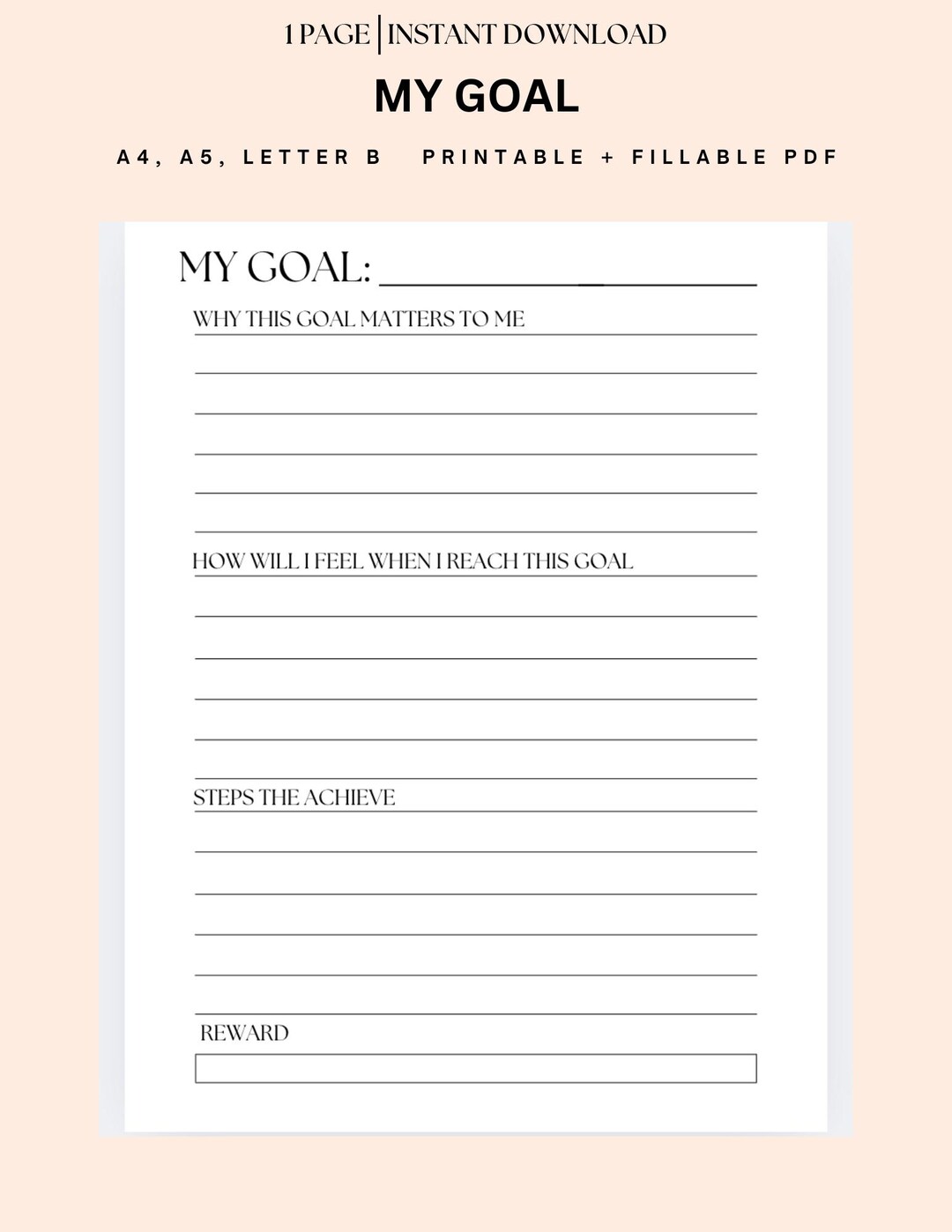 Minimalist Printable Goal Setting Worksheet | Productivity Planner ...