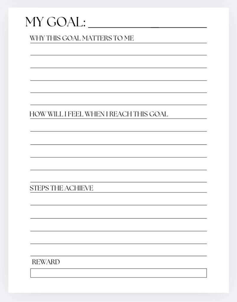 Minimalist Printable Goal Setting Worksheet | Productivity Planner ...