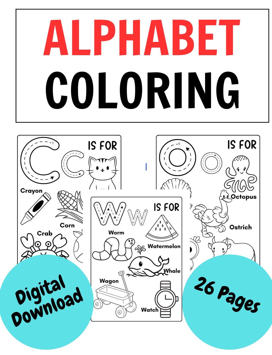 Kids Alphabet Colouring Sheets - Fun Kids Colouring Sheets - Etsy