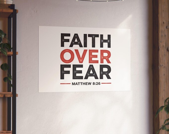 Religious Poster, Bible Verse Art Print, Faith Over Fear Wall Decor ...