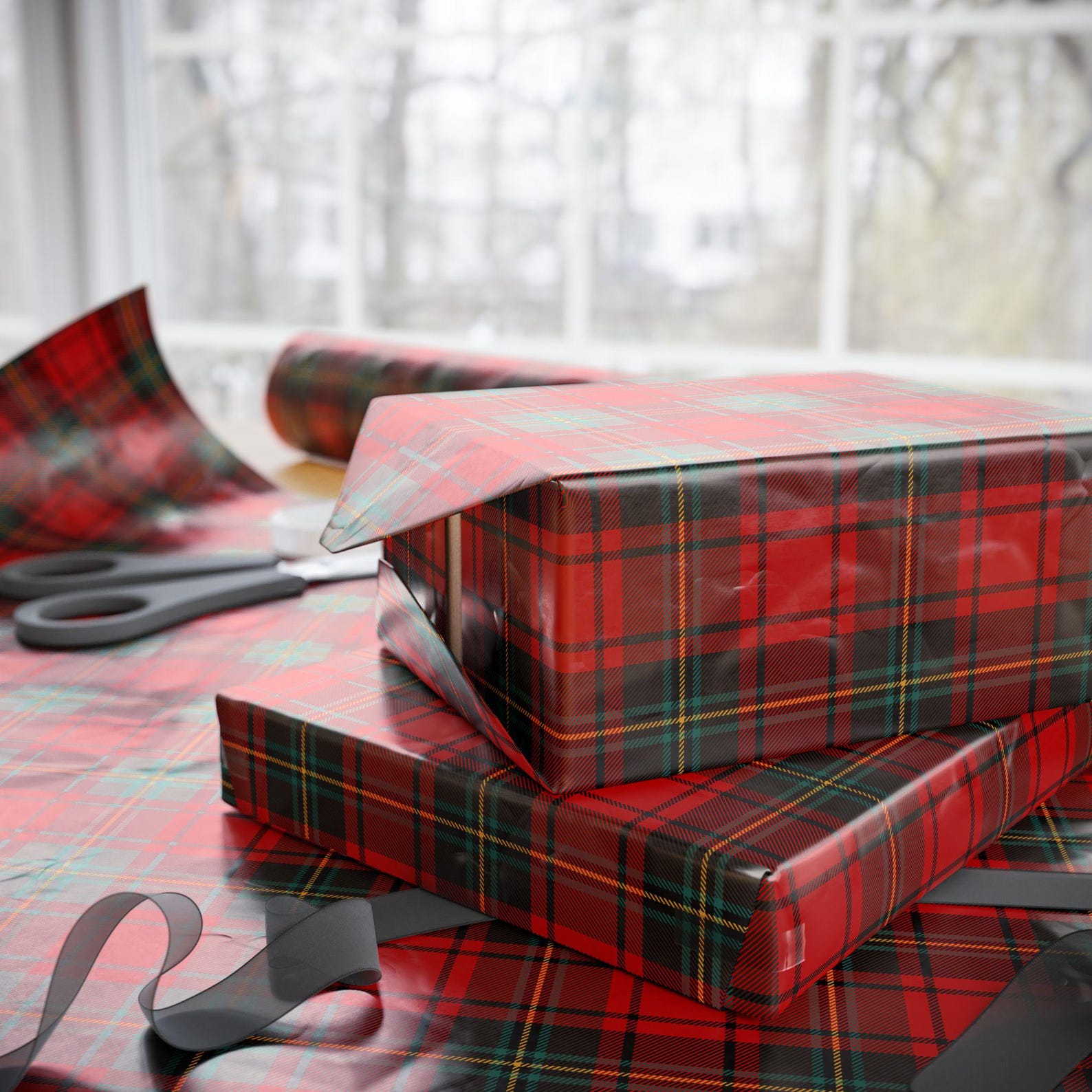 Red Plaid Wrapping Paper | Classic Christmas Gift Wrap | Cozy Lodge ...