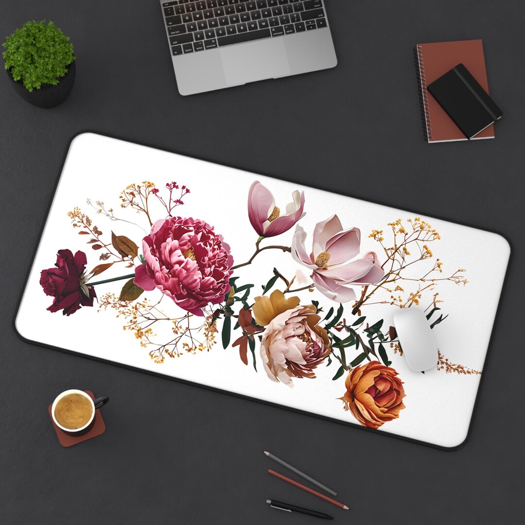 Floral Desk Pad With Romantic Vintage Flowers Mouse Pad for Office or ...