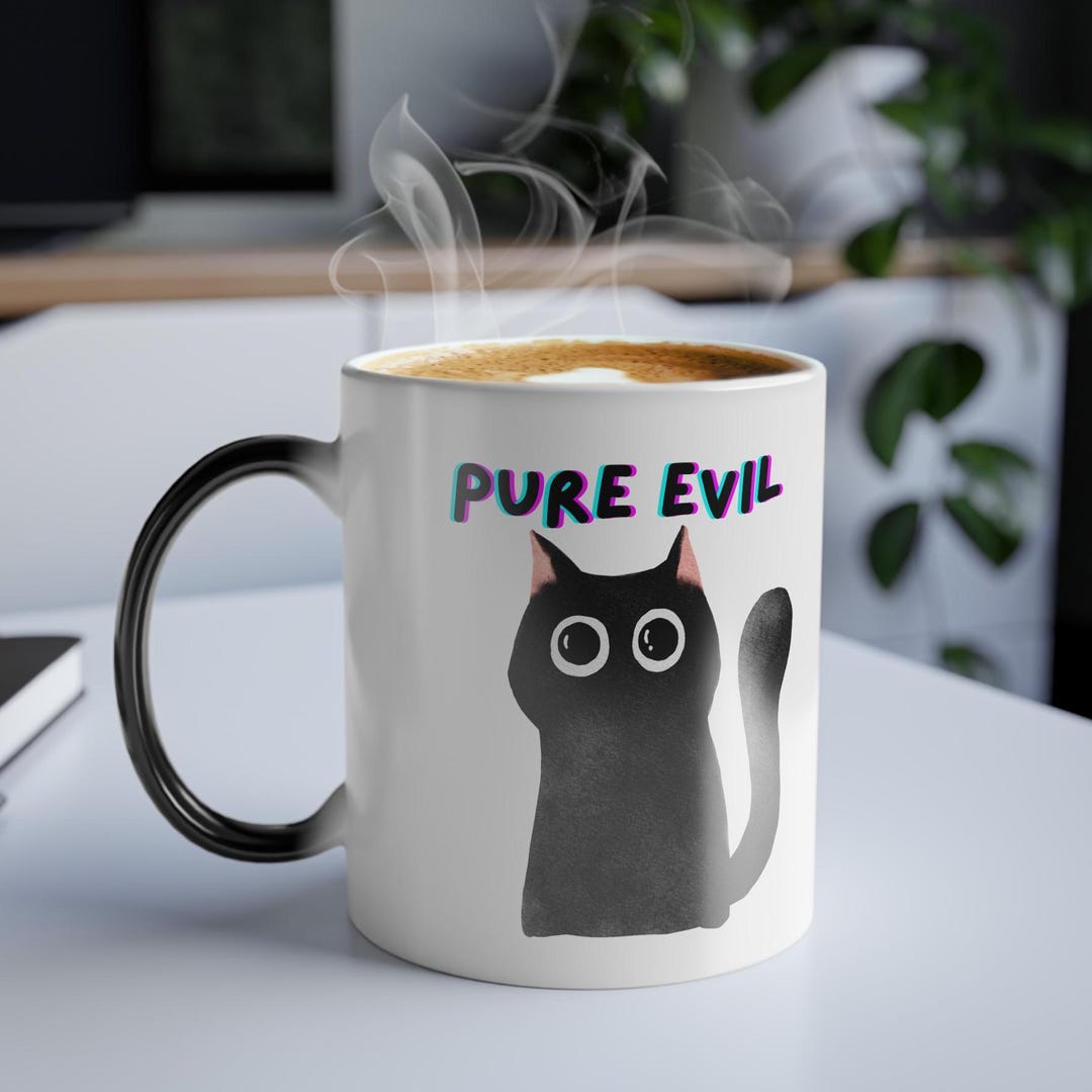 Heat Reactive Mug | Pure Evil Kitty | Cute Cat Gift | Changeable Cup ...
