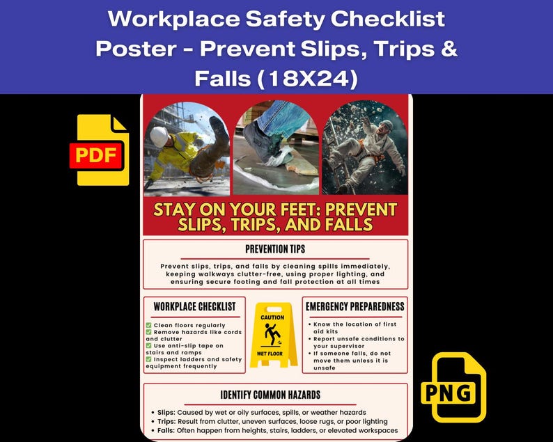 Prevent Slips, Trips & Falls Workplace Safety Poster 18X24 - Etsy