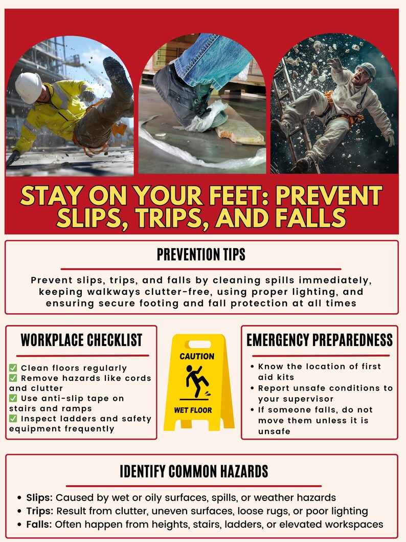 Prevent Slips, Trips & Falls Workplace Safety Poster 18X24 - Etsy