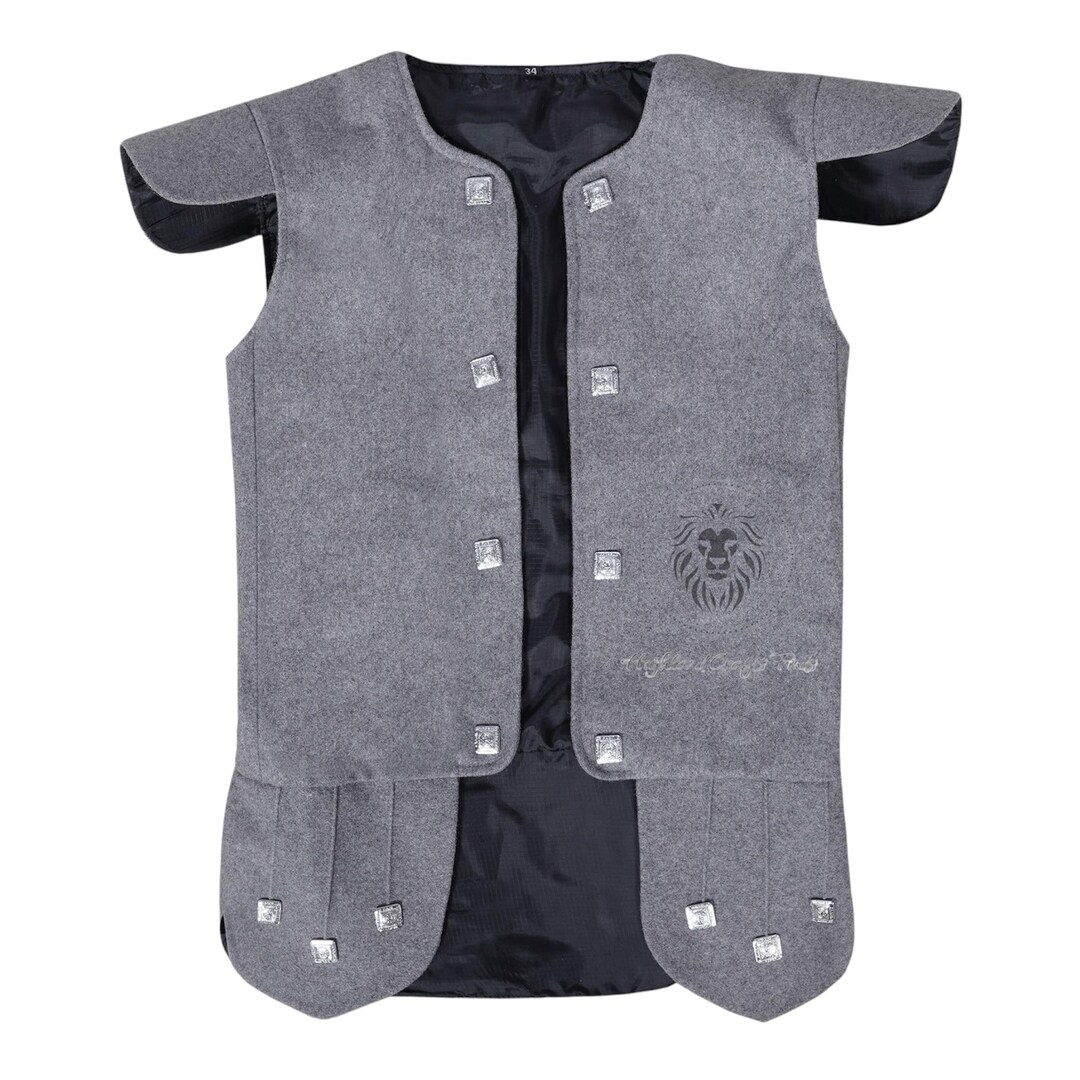 Scottish Grey Jacobite Vest Traditional Highland Clan Chief Wool Vest ...