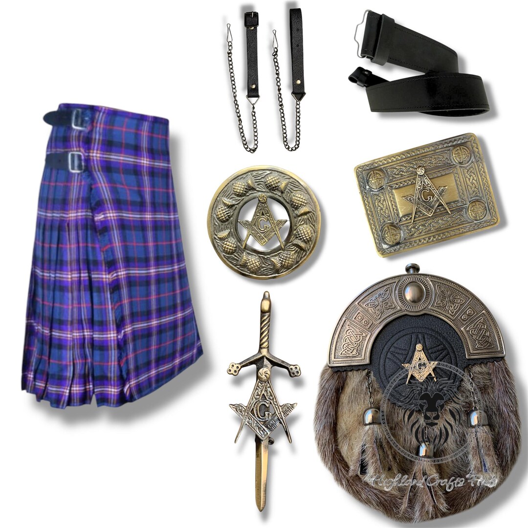 Men's Antique Masonic Kilt Outfit 7 Pieces Scottish Wedding Kilt Set ...