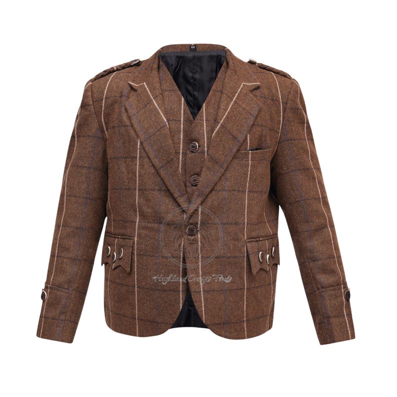 Men's Scottish Brown Tweed Kilt Jacket 17th Century Argyle Wedding Kilt ...