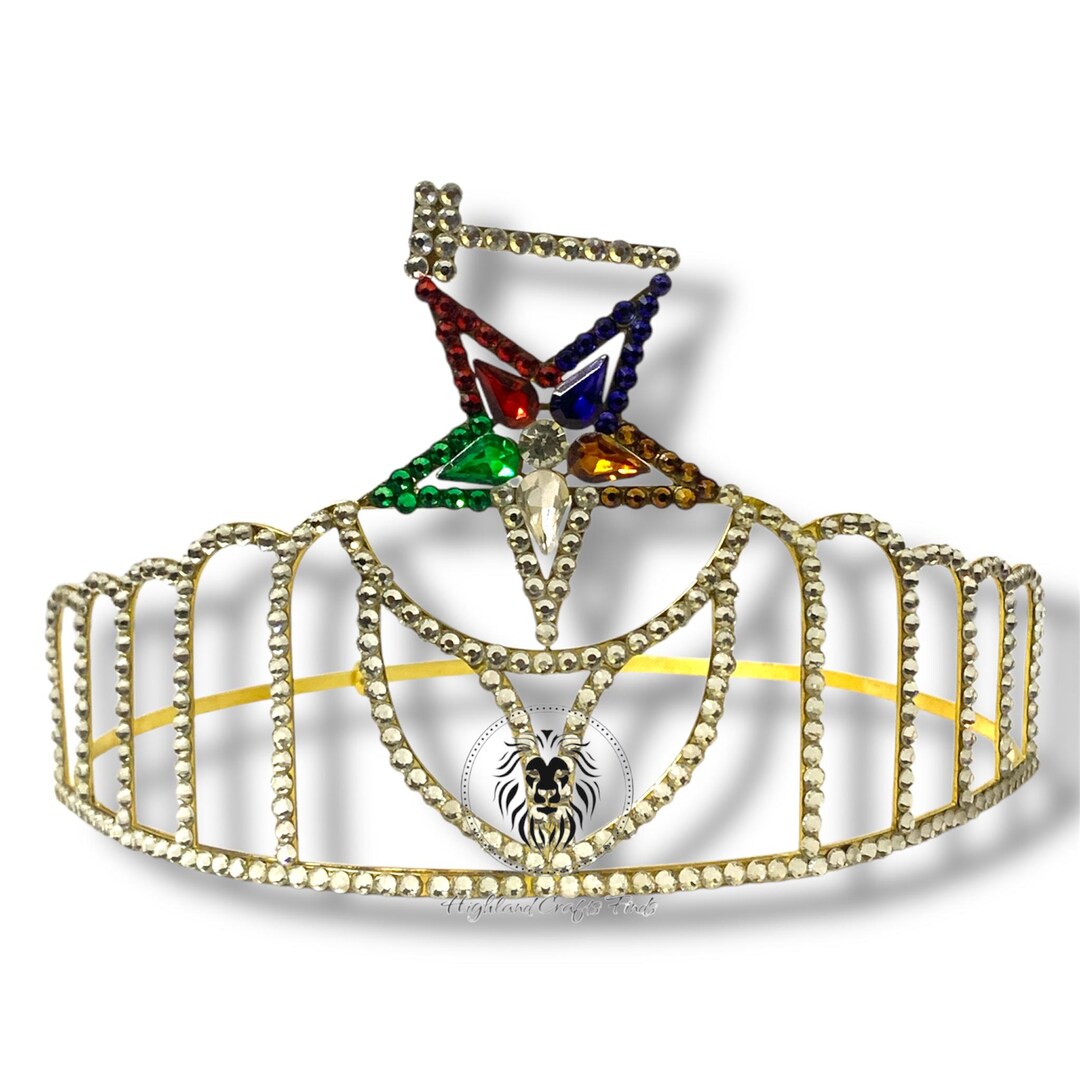 Masonic Worthy Matron OES Golden Crown Adjustable Size Rhinestones ...