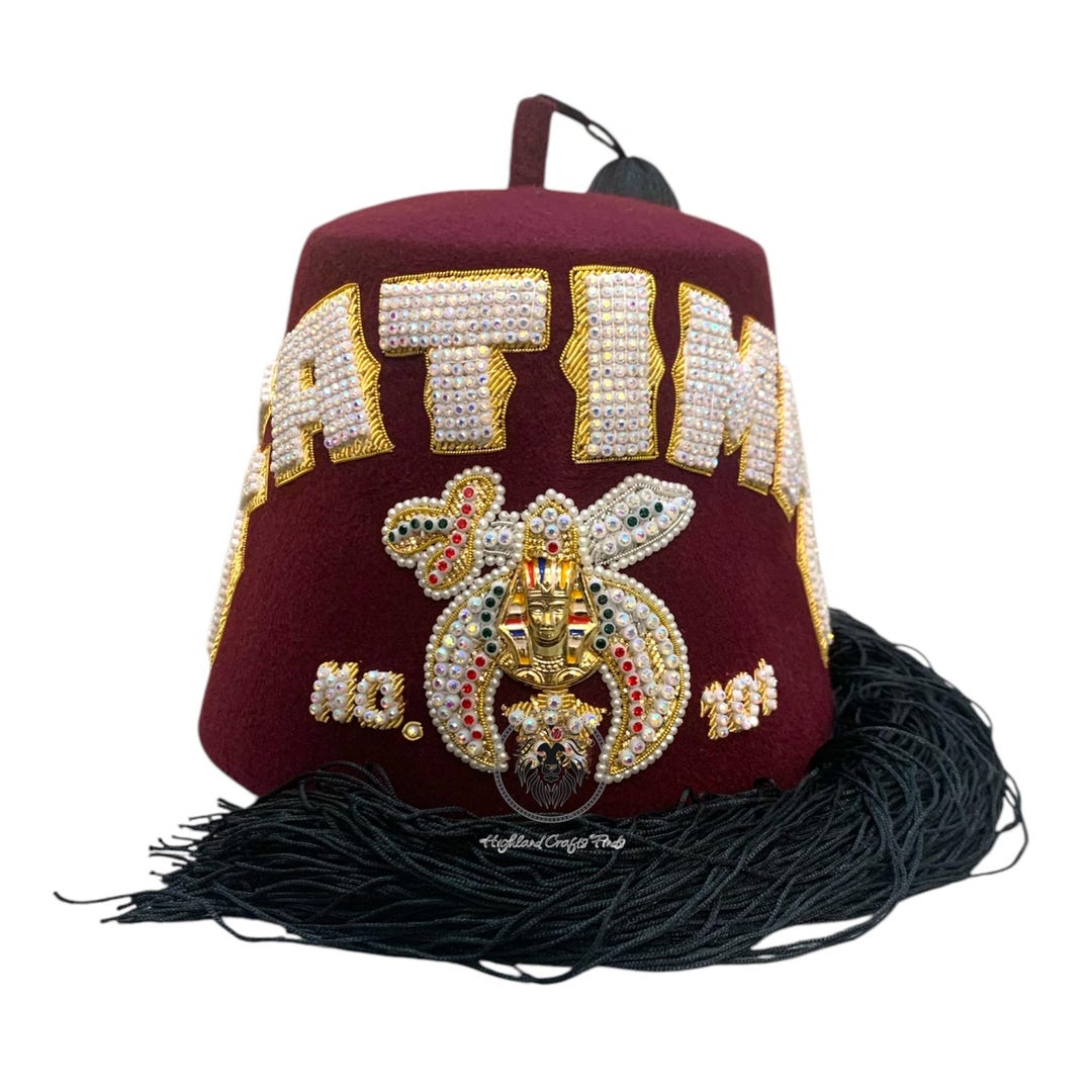 Masonic Shiner's Custom Fez Hat Hand Embroidered Rhinestones Custom ...