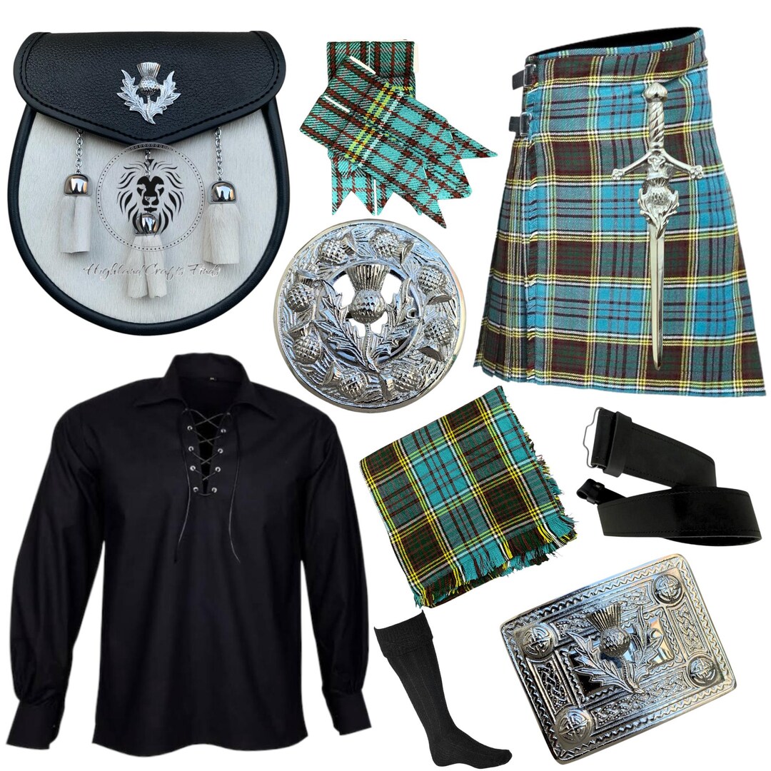 Men's Kilt Set Scottish Wedding Kilt Outfit 10 Pieces Tartan Kilt Set ...