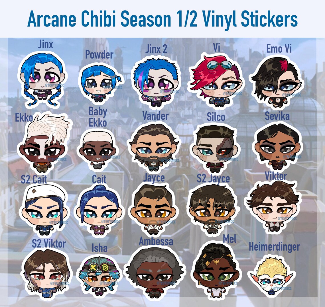 Arcane Season 1/2 Chibi Stickers | Jinx Vi Ekko Caitlyn Jayce Viktor ...