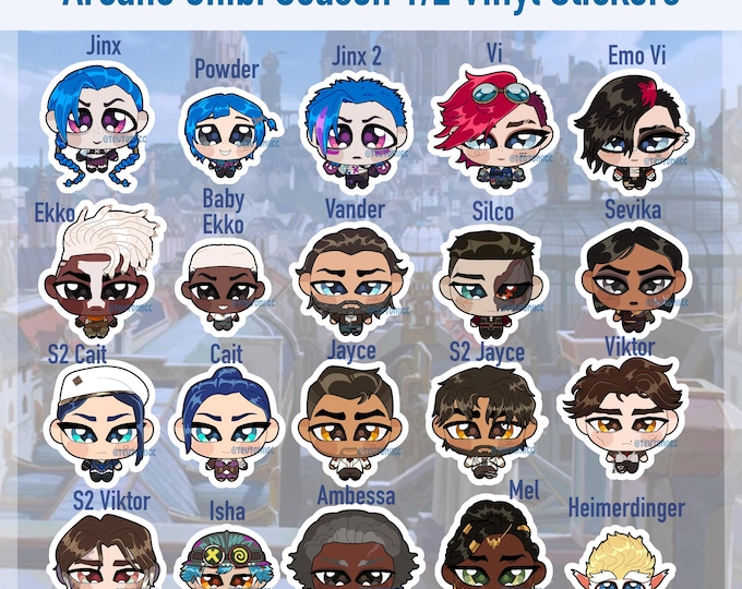 Arcane Season 1/2 Chibi Stickers | Jinx Vi Ekko Caitlyn Jayce Viktor ...