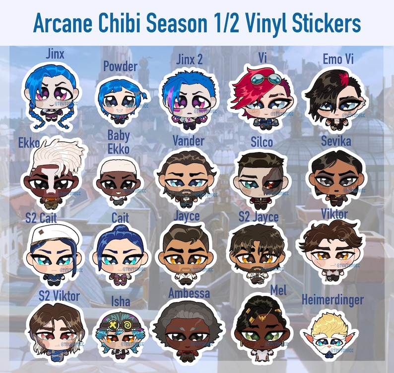Arcane Season 1/2 Chibi Stickers | Jinx Vi Ekko Caitlyn Jayce Viktor ...