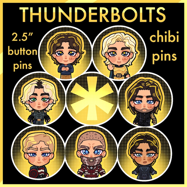 Thunderbolts Chibi Pins | 2.5’’ Buttonback Pins, Yelena Belova, Bucky ...