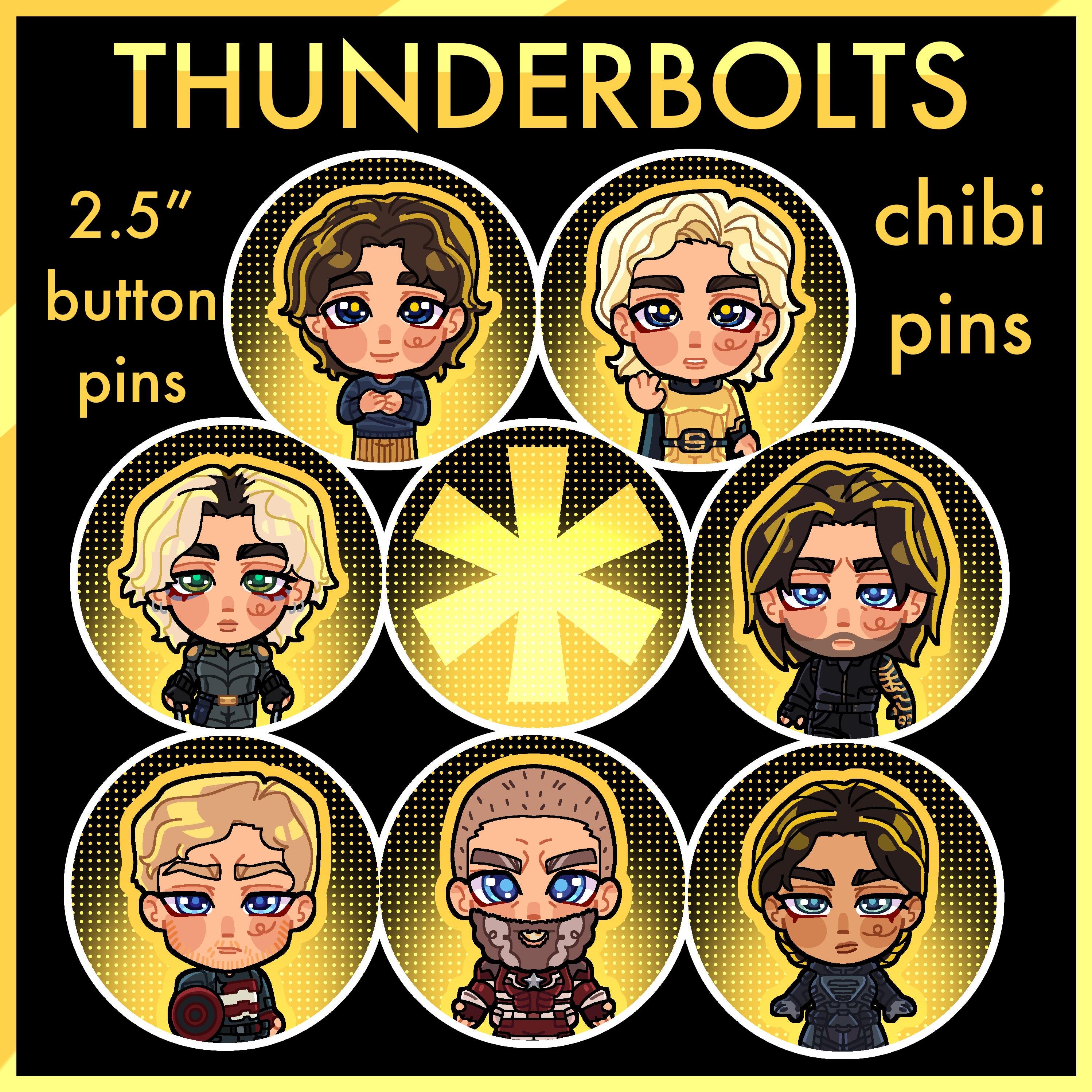 Thunderbolts Chibi Pins | 2.5’’ Buttonback Pins, Yelena Belova, Bucky ...
