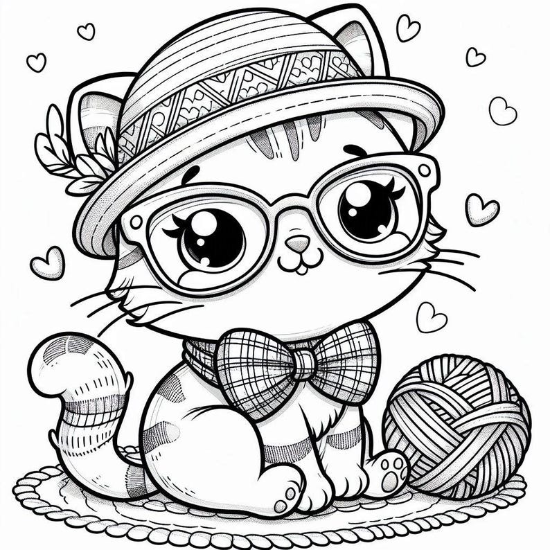 100 Adorable Cat Coloring Pages - Adult and Kids Coloring Book, Animal ...