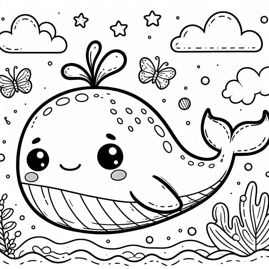 200 Pages Whale Coloring Book - Cute and Relaxing Digital Download ...