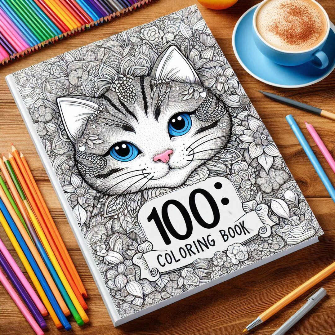 100 Adorable Cat Coloring Pages - Adult and Kids Coloring Book, Animal ...