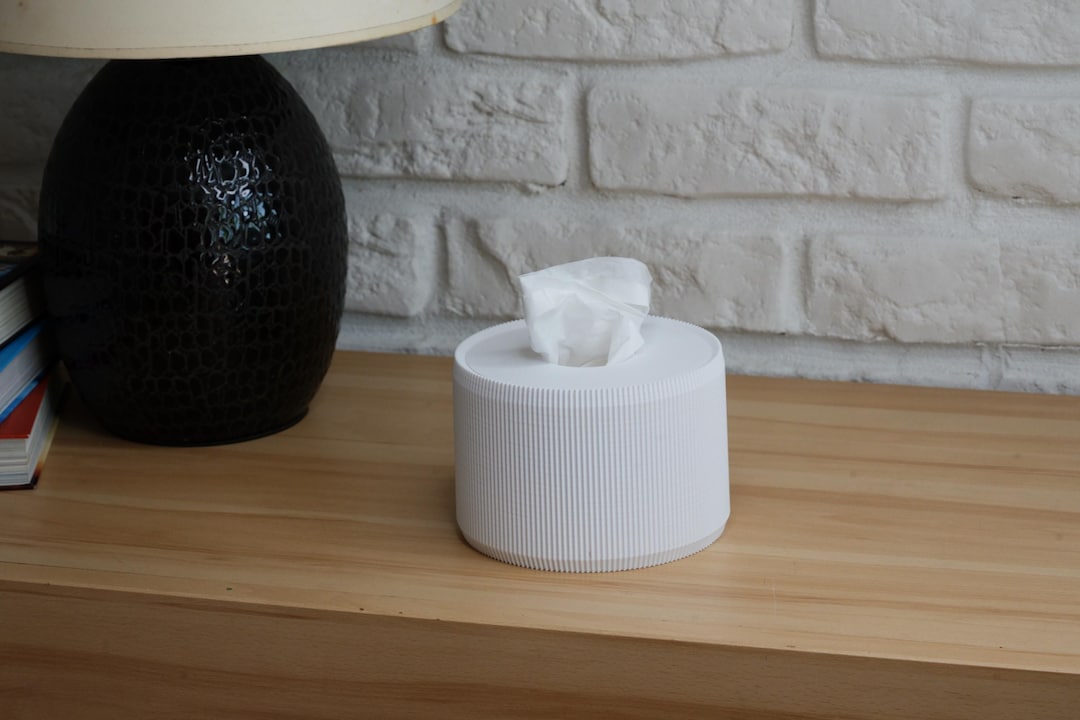 Round Tissue Box Cover Modern White Tissue Pod Minimalist Bathroom ...