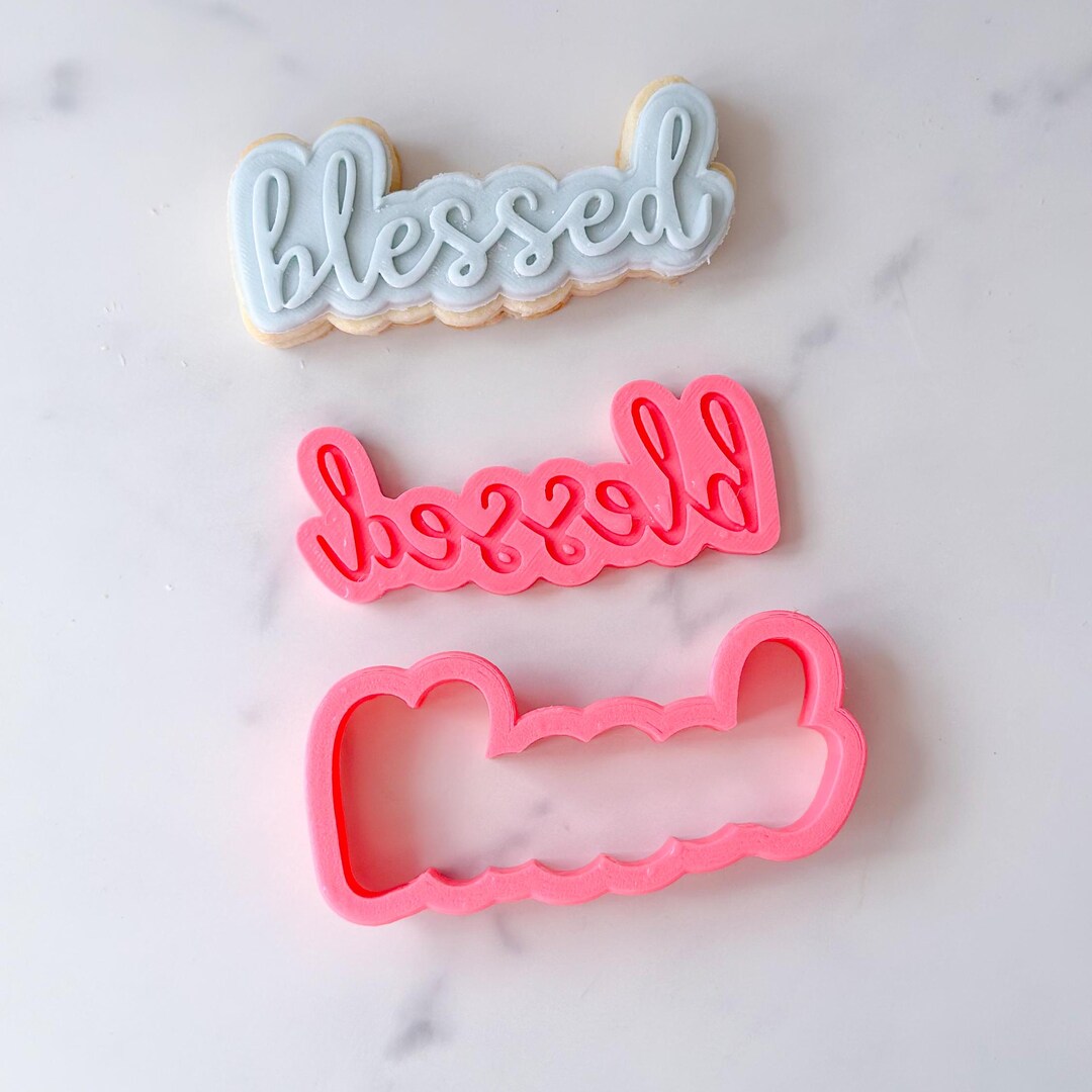 Blessed Cursive Font Cookie Embosser and Cutter - 2 Piece Set - Baptism ...
