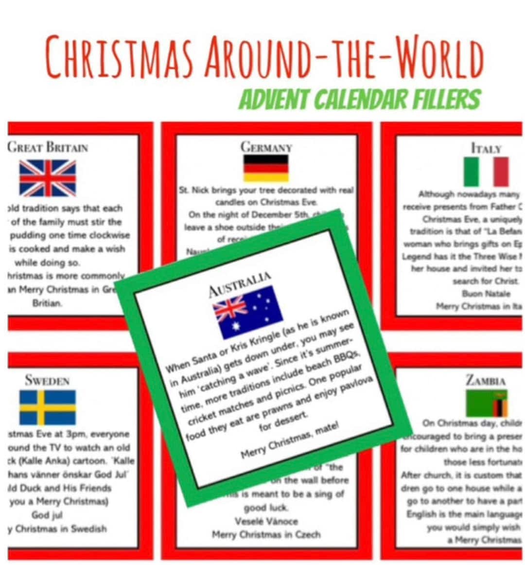 Christmas Traditions Advent Calendar | Around the World (PDF File) - Etsy