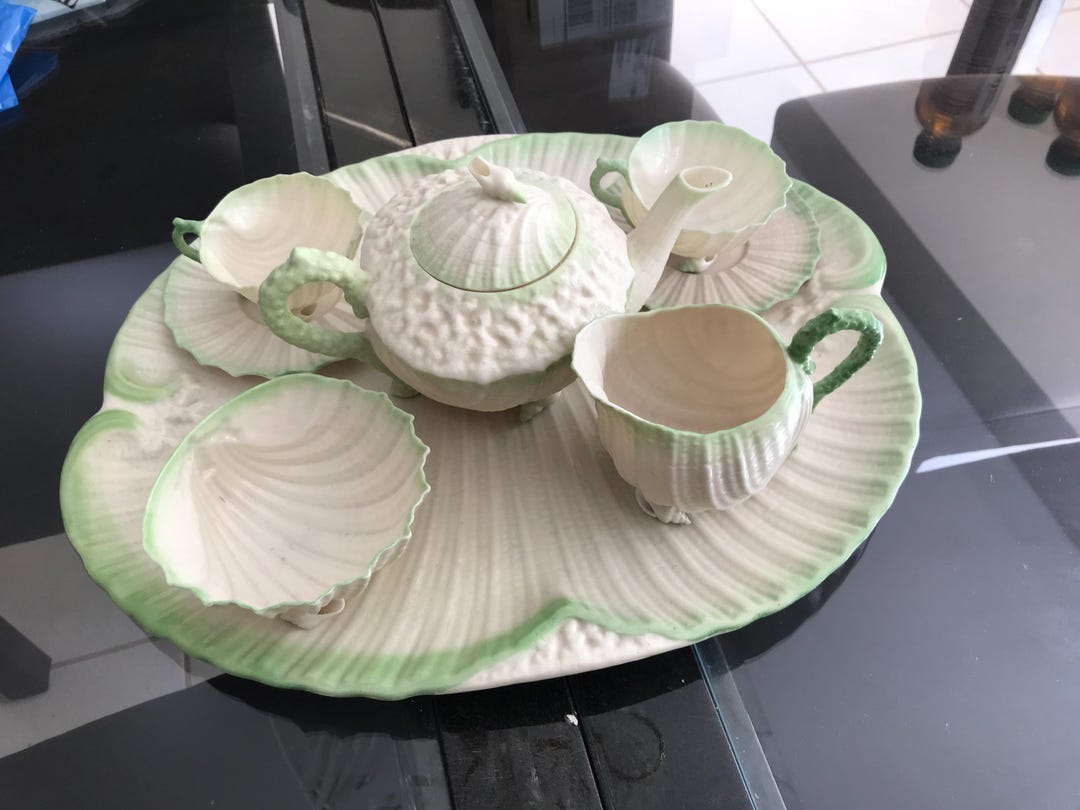 Belleek Green Tinted Neptune Tea Set Black Period Set - Etsy