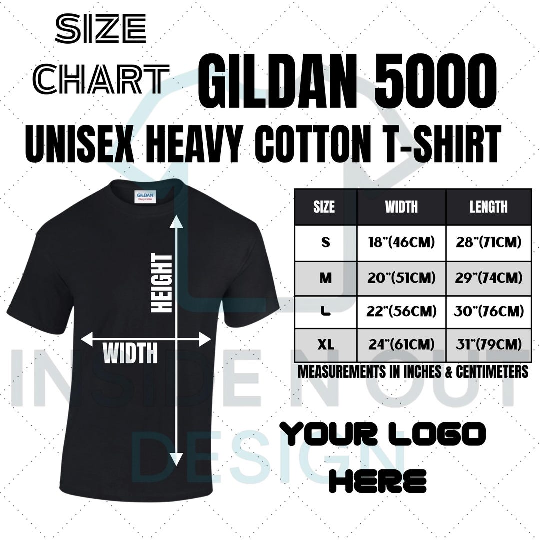 Gildan 5000 Size Chart - Digital Download - Etsy