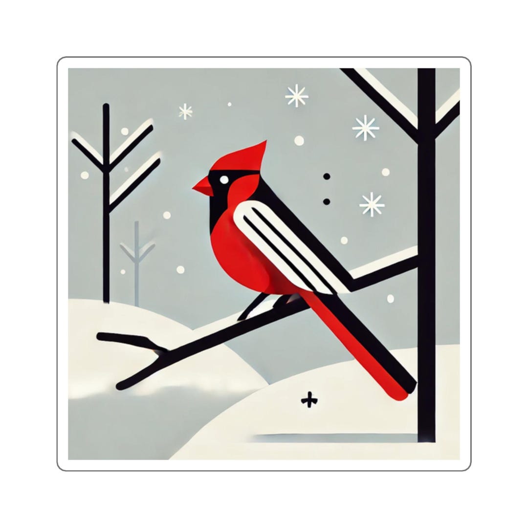 Cardinal Winter Deco Square Stickers, Red Bird Sticker Gift - Etsy