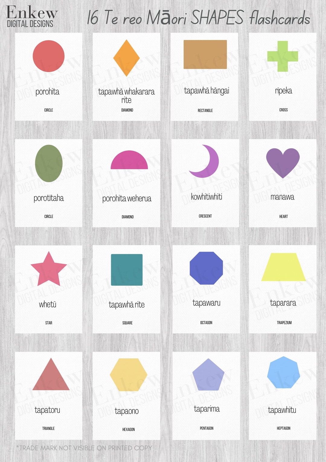 Te Reo Māori SHAPES Flashcards, Shapes Flashcards, Geometric Shapes ...