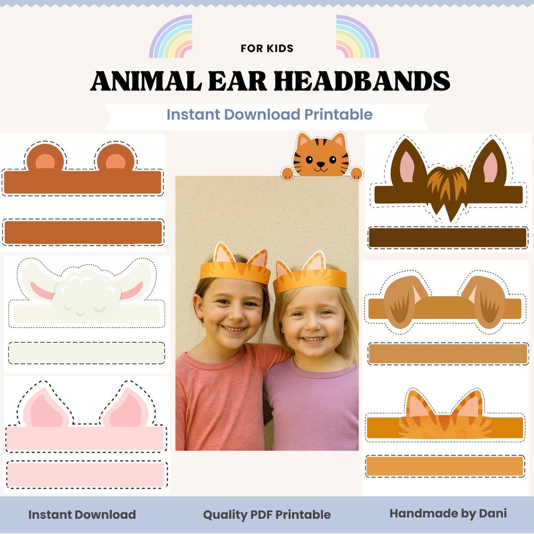Printable Animal Headbands: Dress-up Party Masks (PDF Download A4/US ...