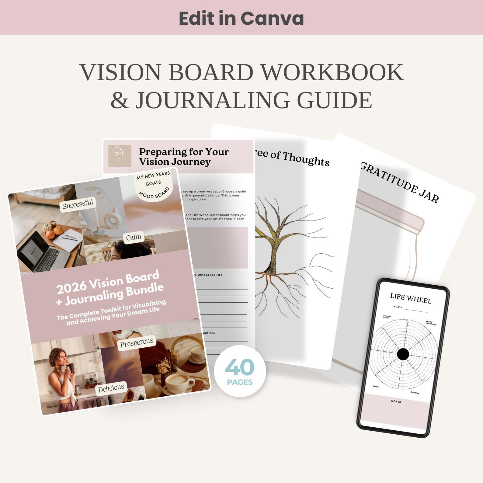 2026 Vision Board & Journaling Bundle | Canva Templates | PLR/MRR ...
